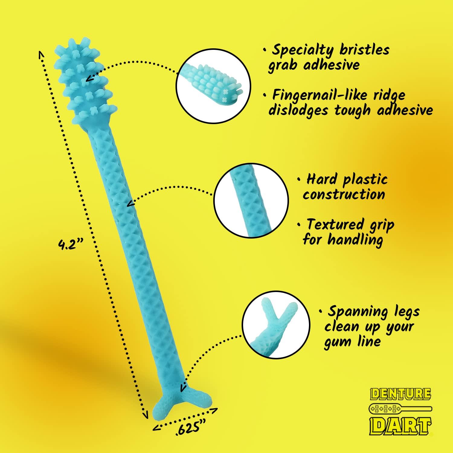 Denture Dart V4 Hard Plastic Denture Brush - Gel Adhesive Remover for ...