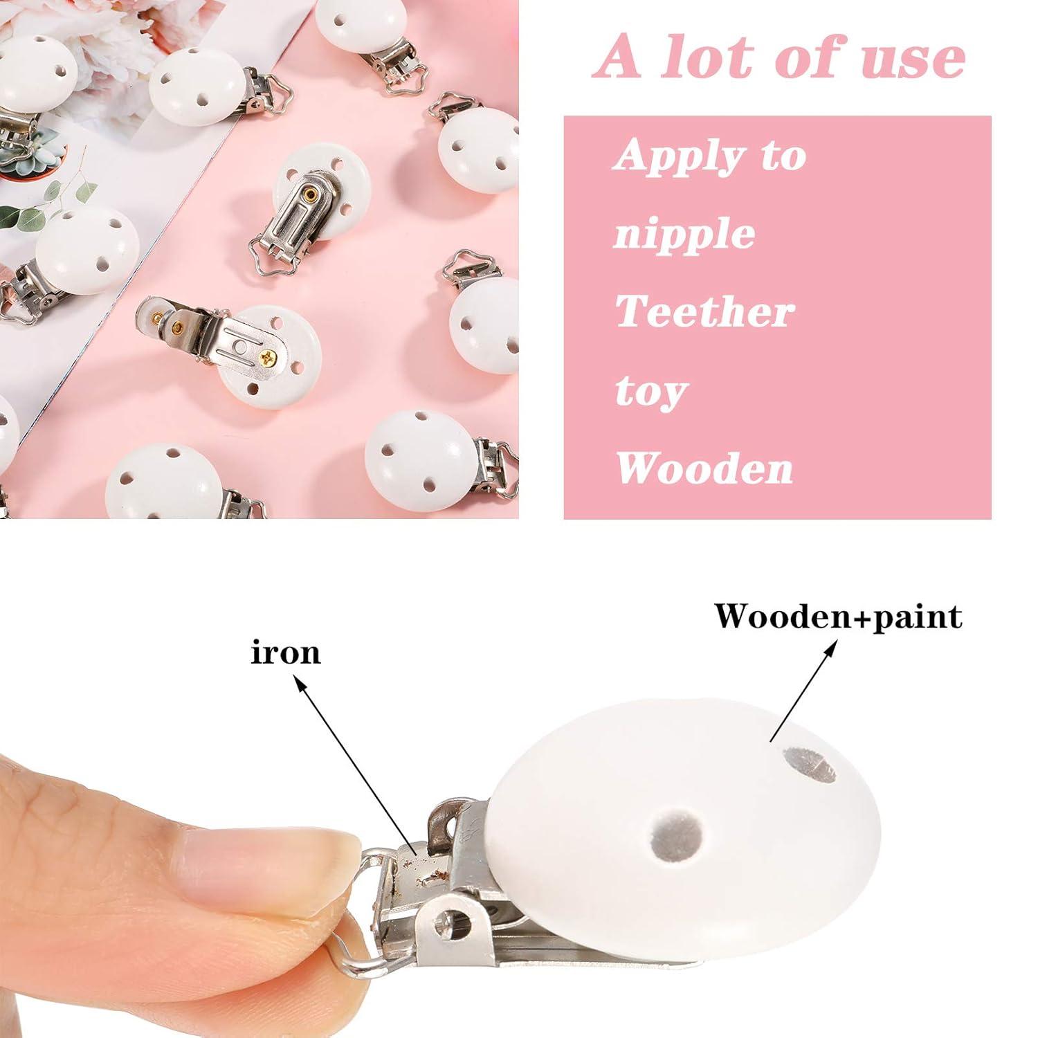 Pack of 15 Wooden Pacifier Clips - Durable Fasteners for Baby Pacifiers ...