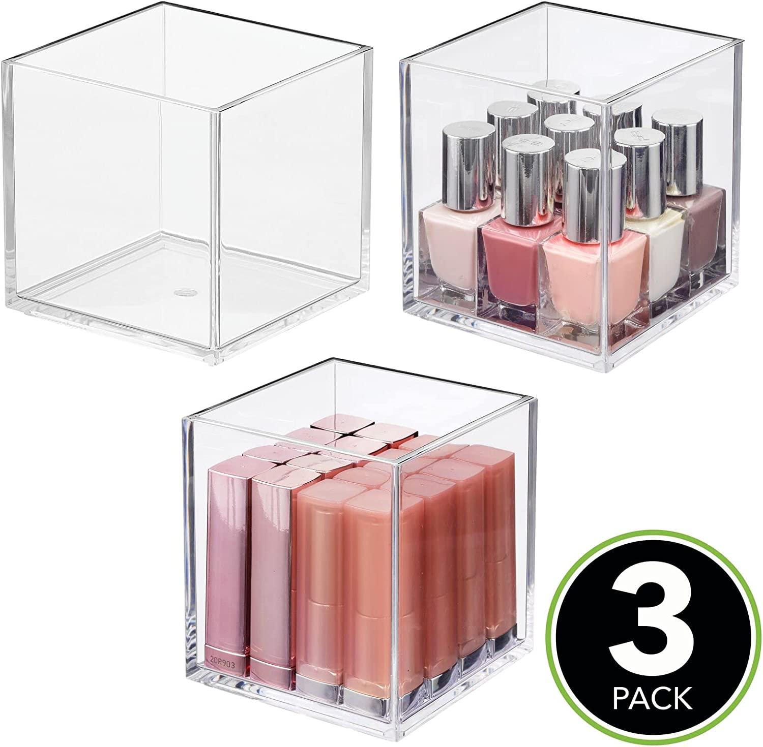 mDesign Prism Collection Cosmetic Organizer - 3 Pack, Clear/Chrome ...