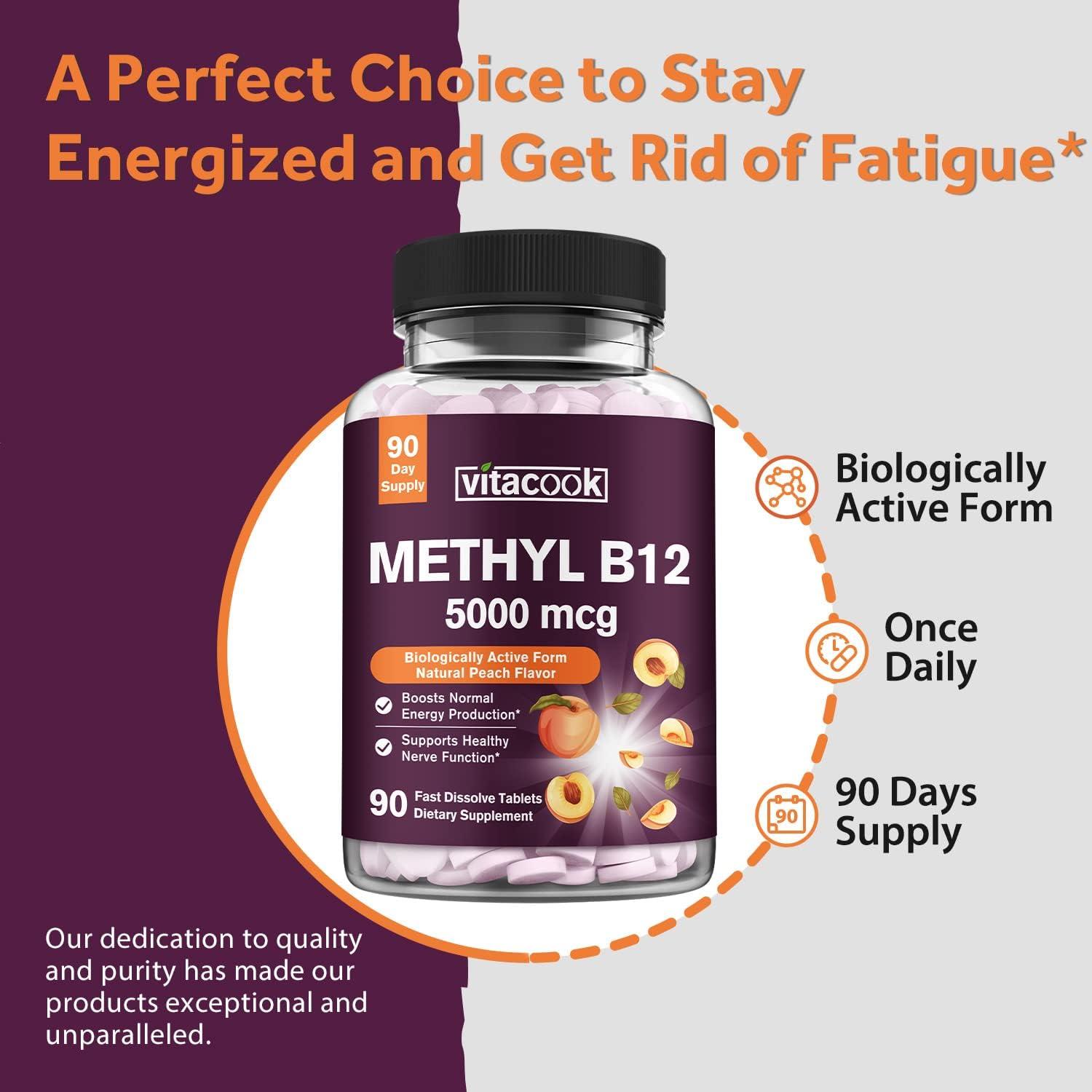 Vitacook Vitamin B12 Methylcobalamin 5000mcg - Natural Peach Flavor ...