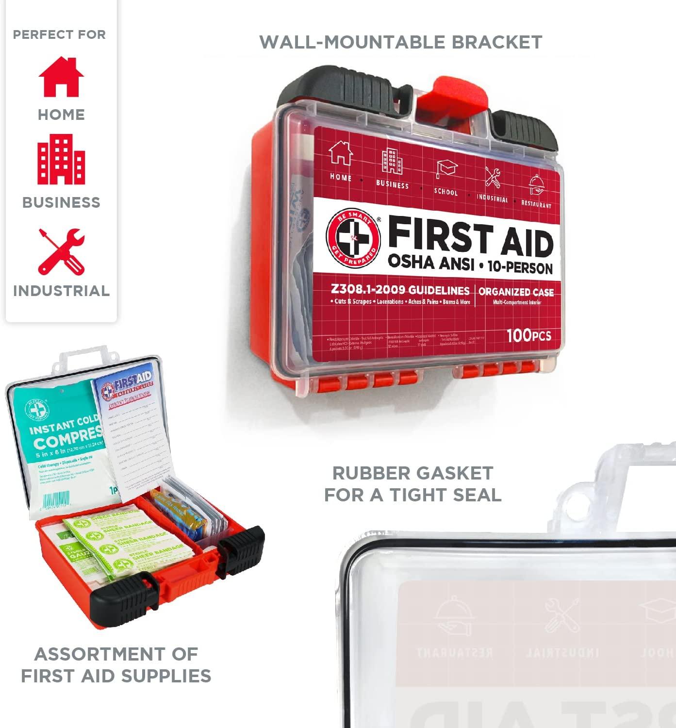 100-Piece First Aid Kit | Exceeds OSHA & ANSI Standards | For Home, Office, Car, School ...