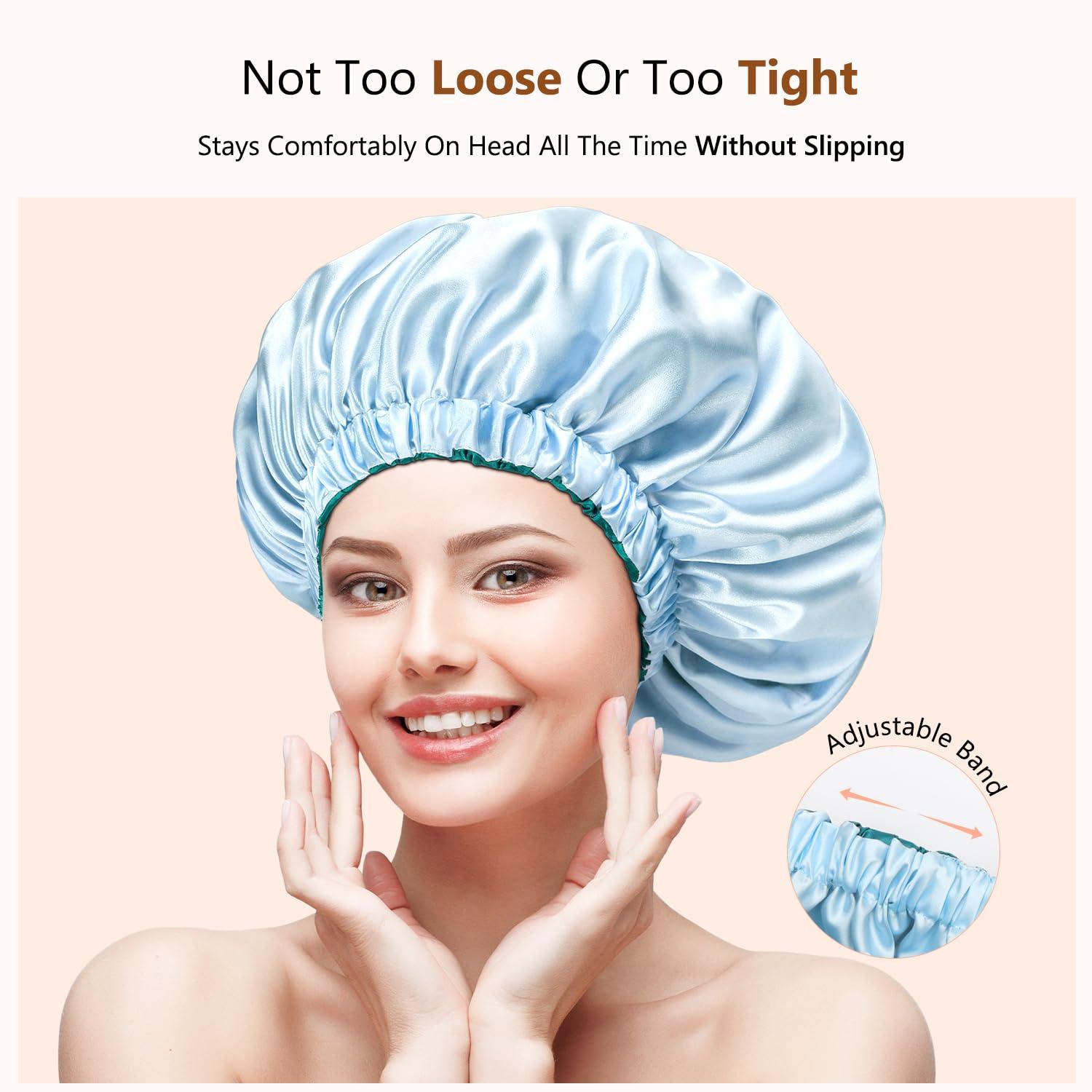 Mikimini Satin Sleep Hood for Long Curly Hair | 2 Pack Green & Light ...