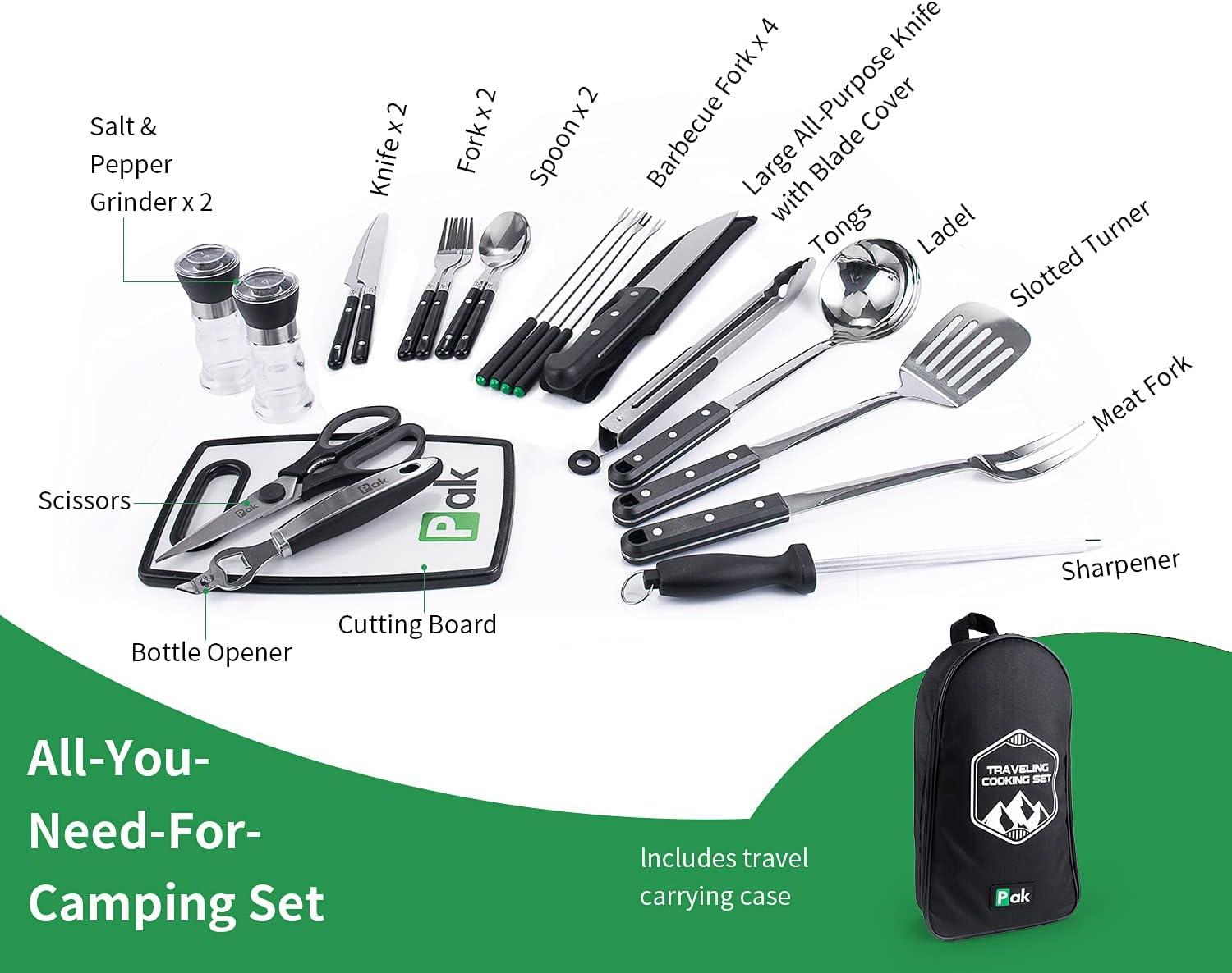 PAK Camping Cookware Set - Complete Camp Kitchen Utensils & Cooking ...