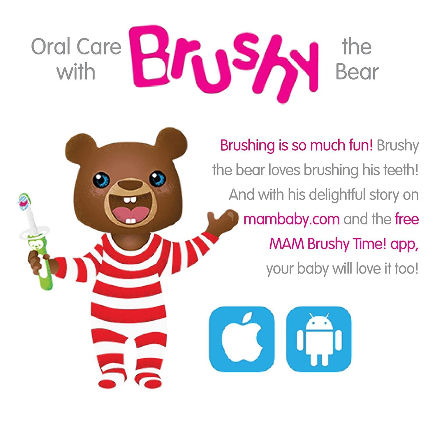 MAM Baby Toothbrushes Set with Brushy The Bear Character | 2 Baby's ...