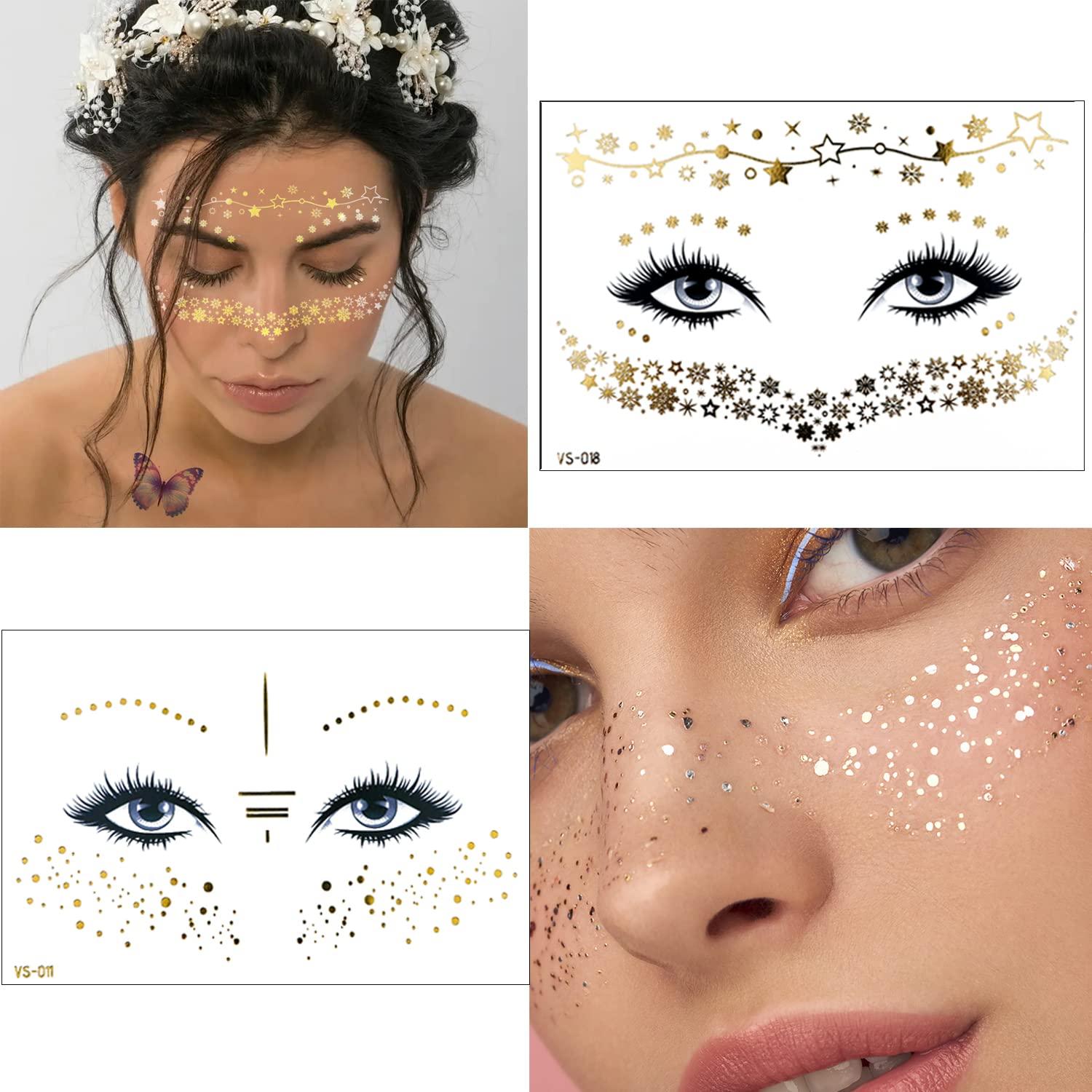 Temporary Face Tattoo Set - 9 Sheets, Metallic Glitter, Butterfly ...