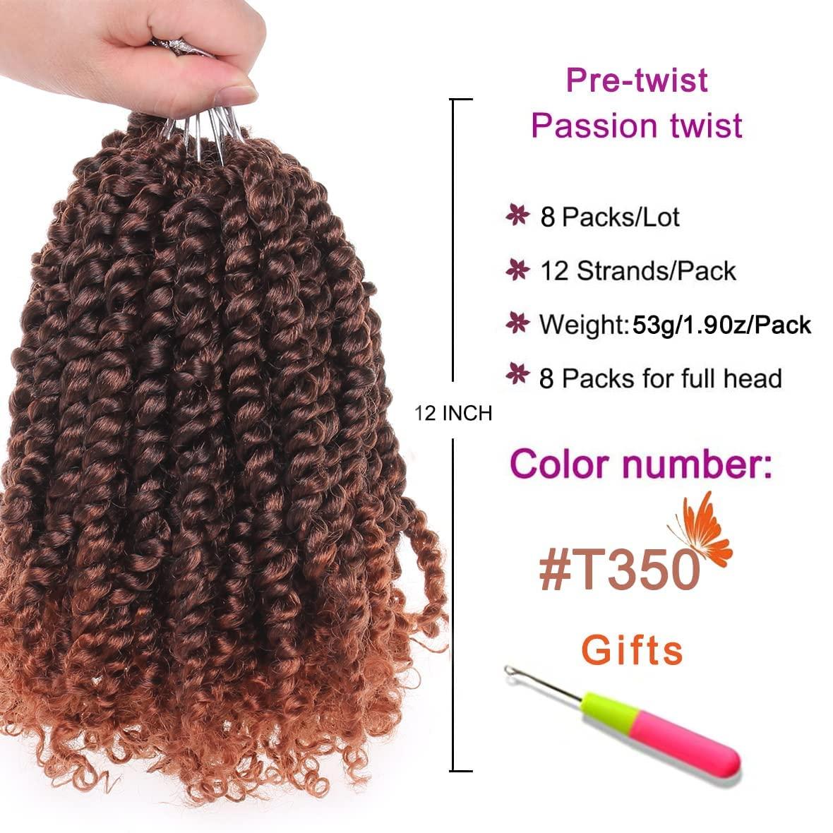 ZRQ Short 8 Packs Pre-twisted Bob Passion Twist Crochet Hair 12 Ombre ...