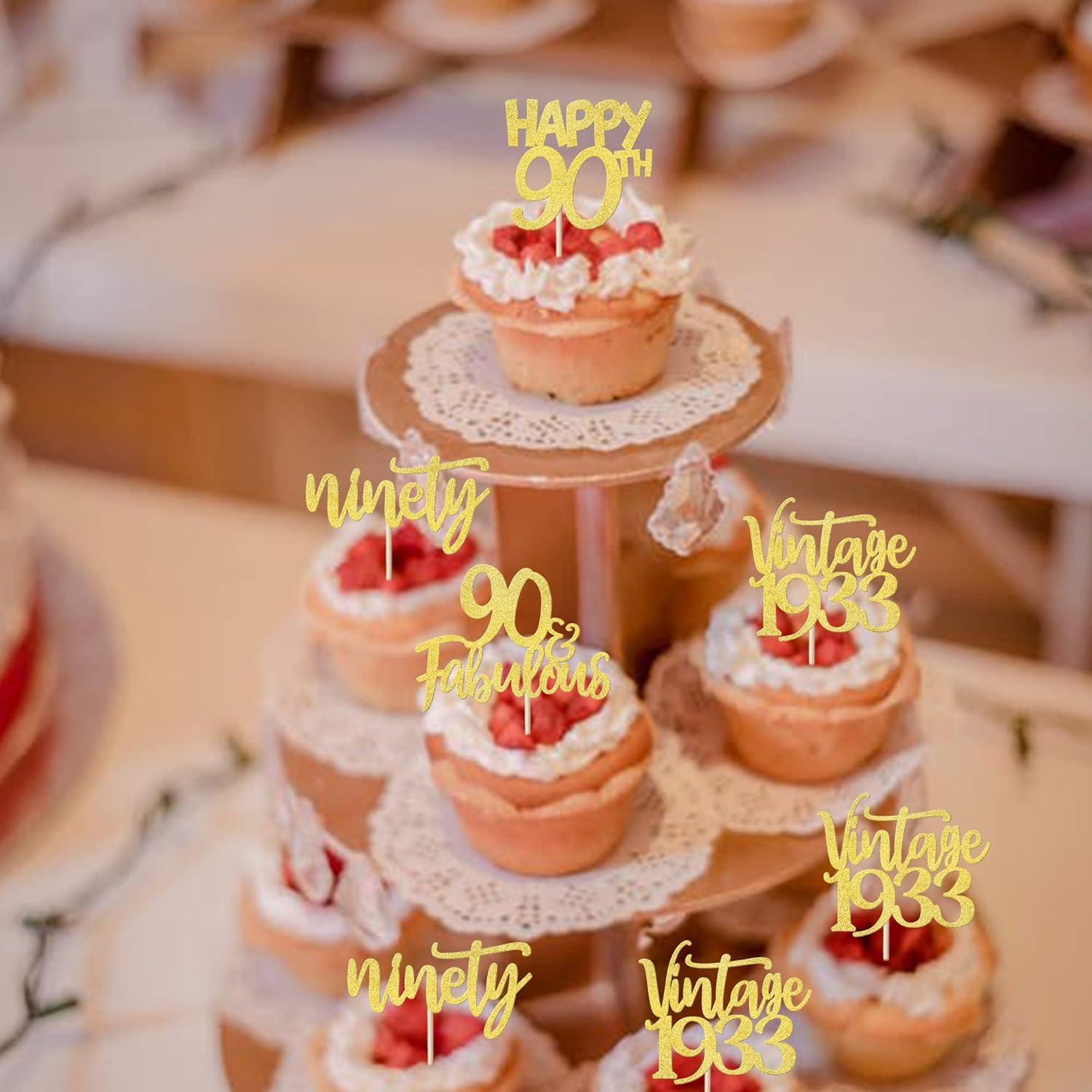 SYKYCTCY 24 Pack Vintage 1933 Cupcake Toppers Glitter Ninety 90 ...