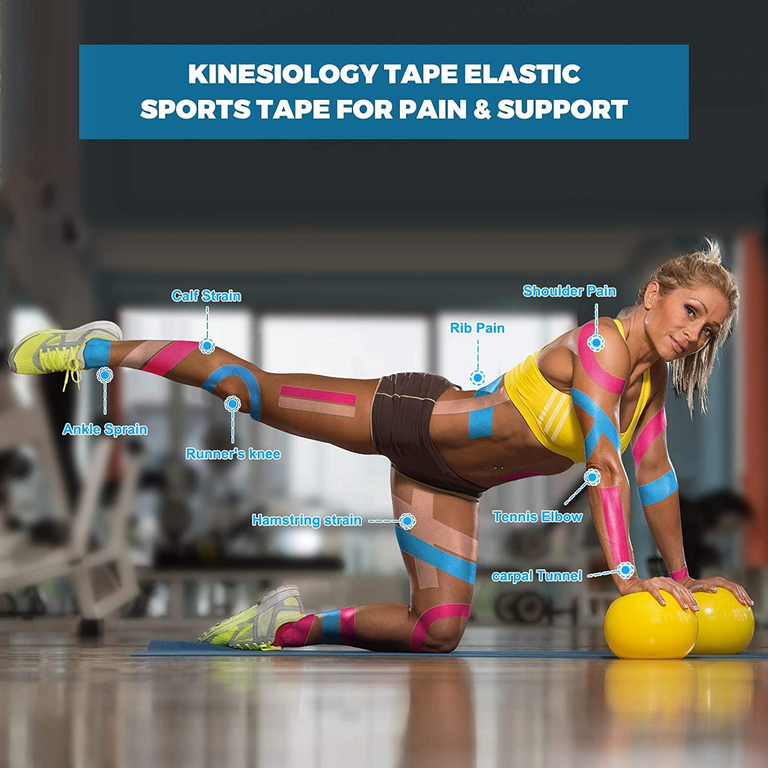 Kinesiology Tape 4 Pack - 16.4ft Athletic Tape for Pain Relief, Injury ...