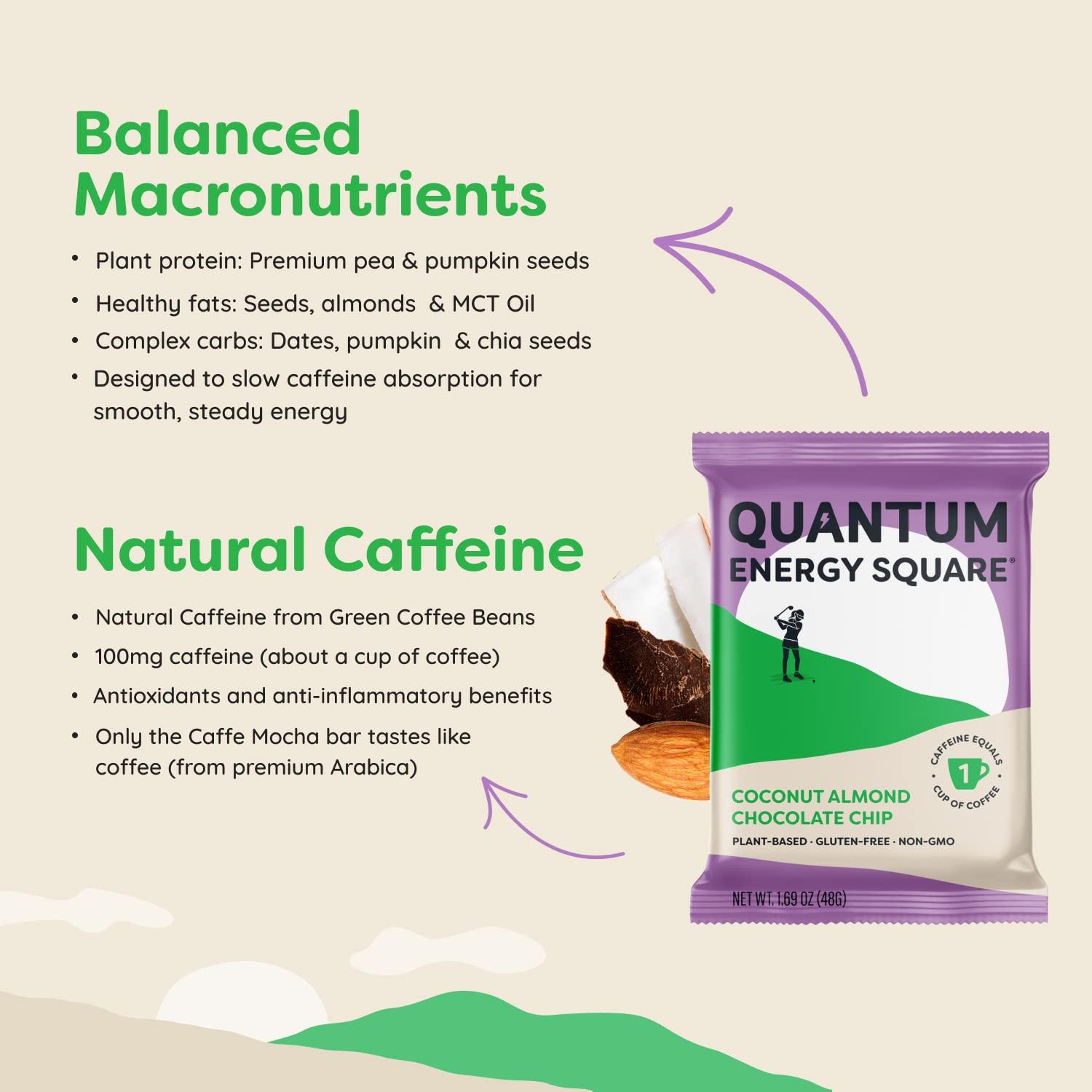 QUANTUM Energy Square Organic Caffeinated Protein Bars 10g Plant Based ...