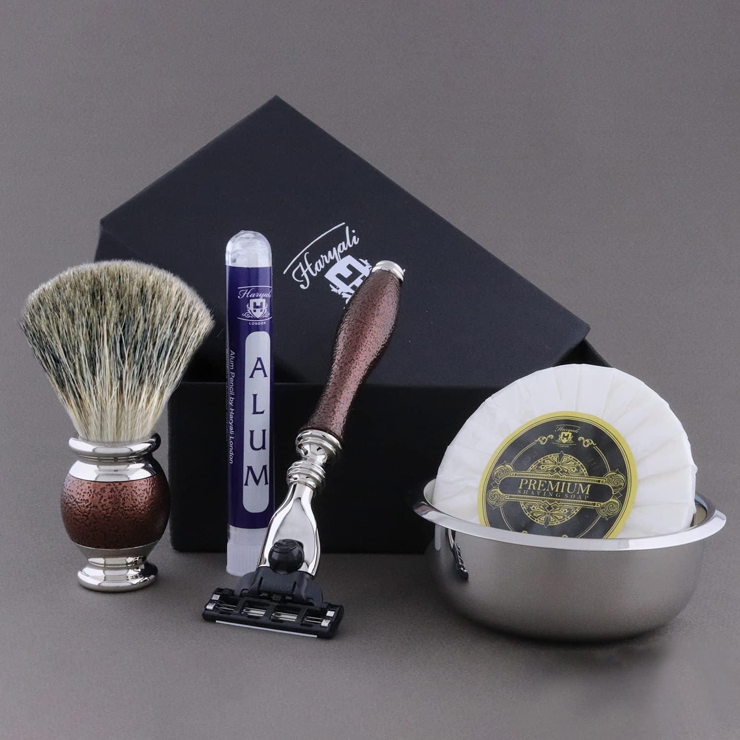 Haryali London 5-Piece Maroon Antique Shaving Kit with Black Badger ...