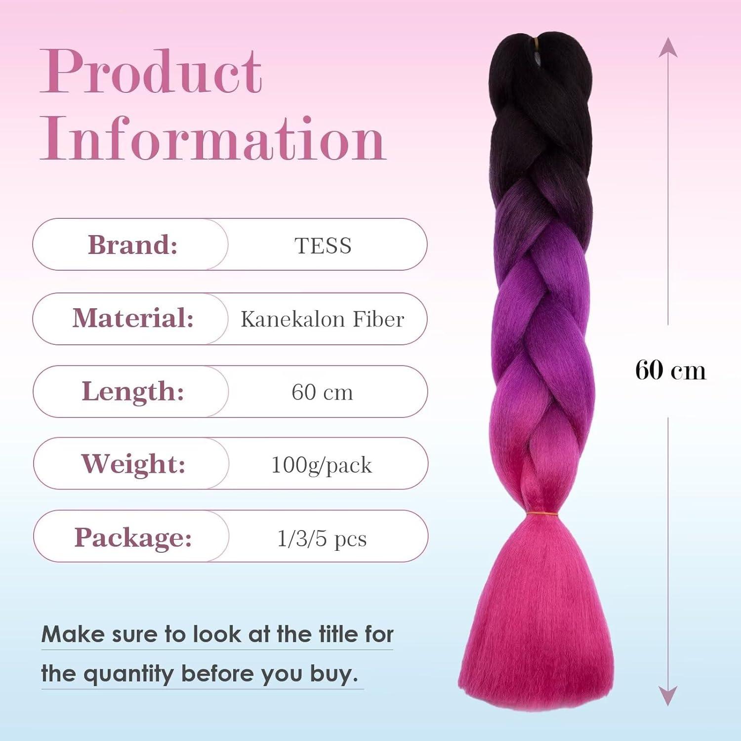 Buy Tess Braids Extensions 60cm - 5 Pack Jumbo Kanekalon Ombre Hair ...