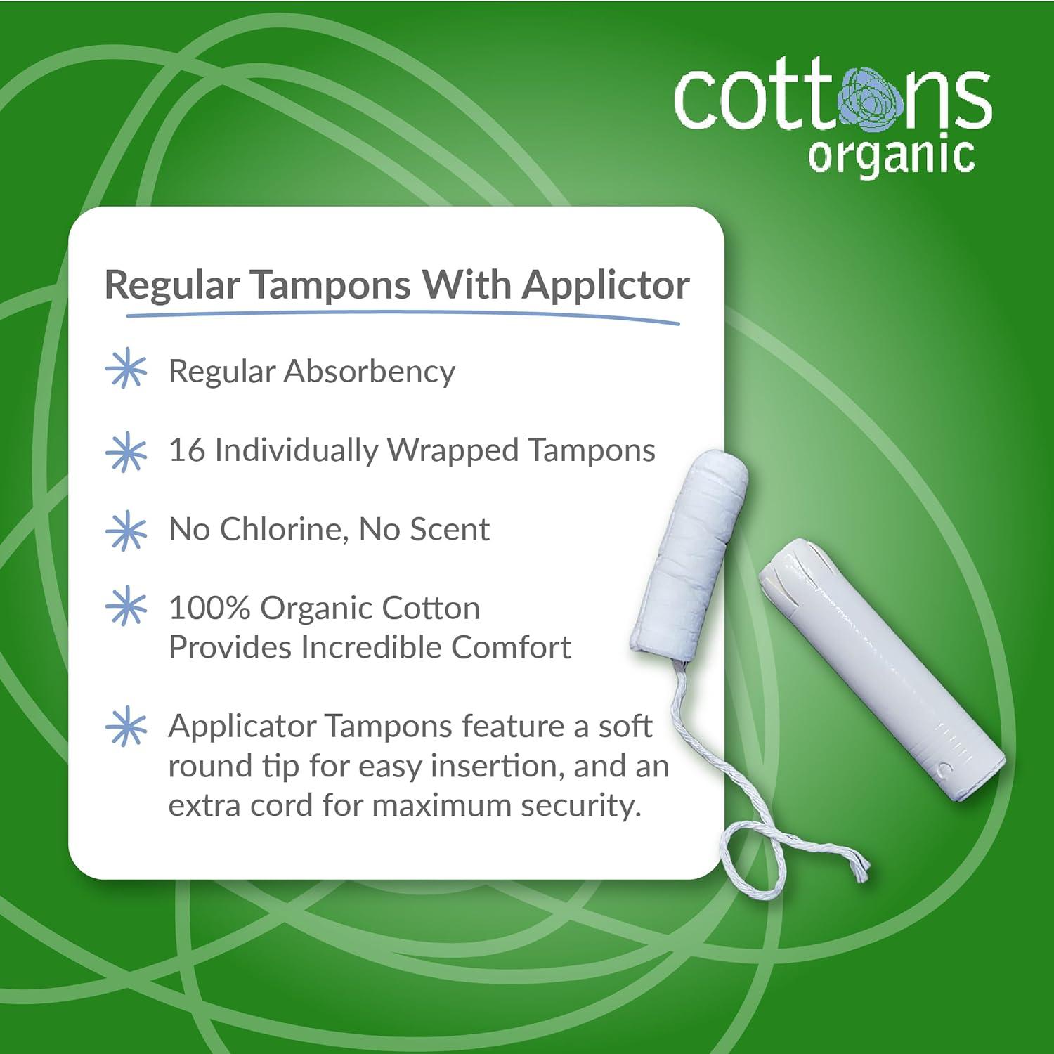 Cottons Organic Cotton Tampons with Applicator 16ct - Unscented Regular ...