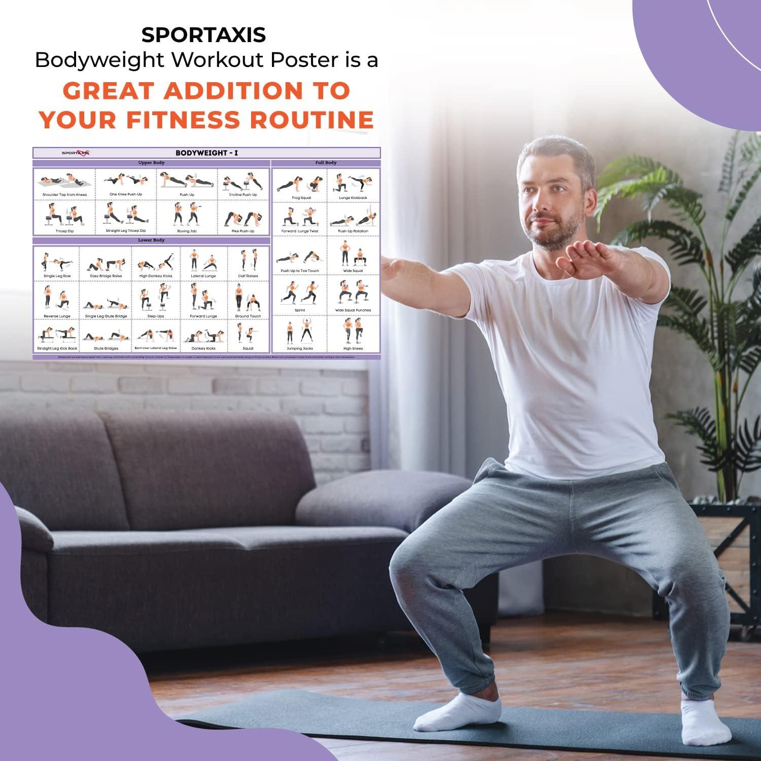 Bodyweight Workout Poster with 32 Poses - Double-Sided Lamination for ...