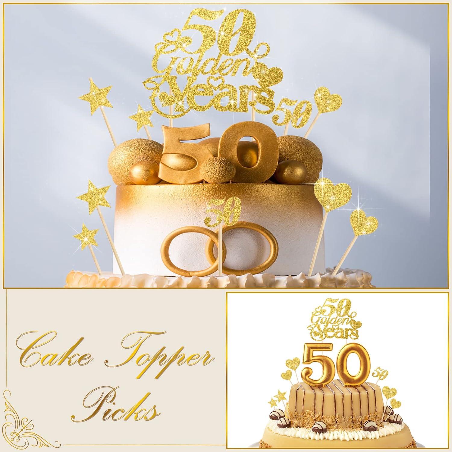 21 Pcs 50th Wedding Anniversary Golden Years Cake Topper 50th Birthday ...