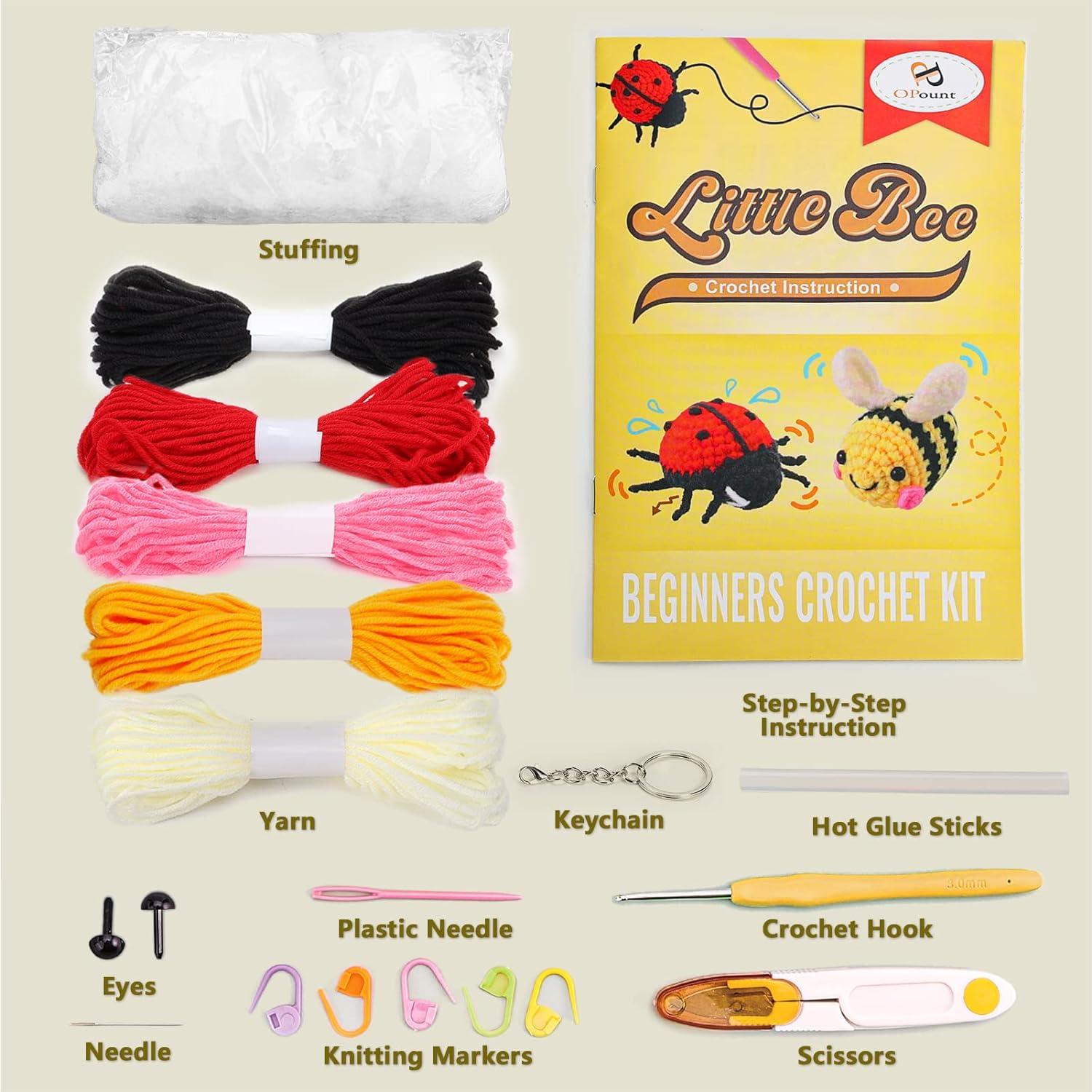 OPOUNT Beginner Crochet Kit - Cute Bee & Ladybug Complete Starter Pack with Step-by-Step ...