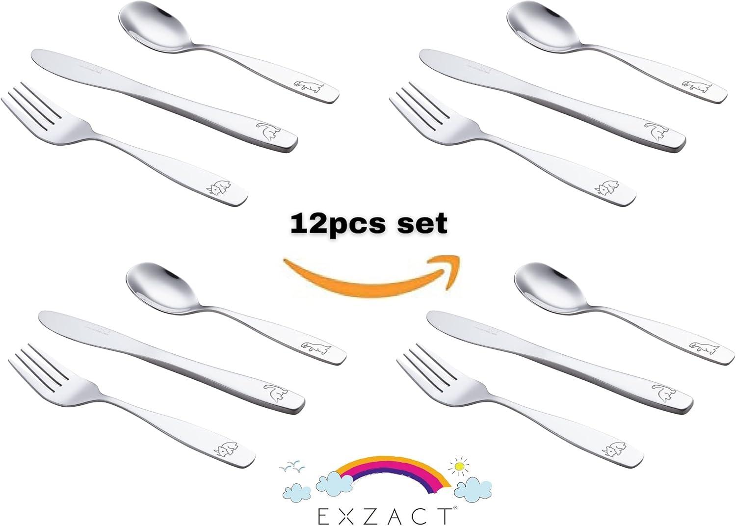Exzact Children's Stainless Steel Cutlery Set - 12-Piece Dishwasher ...