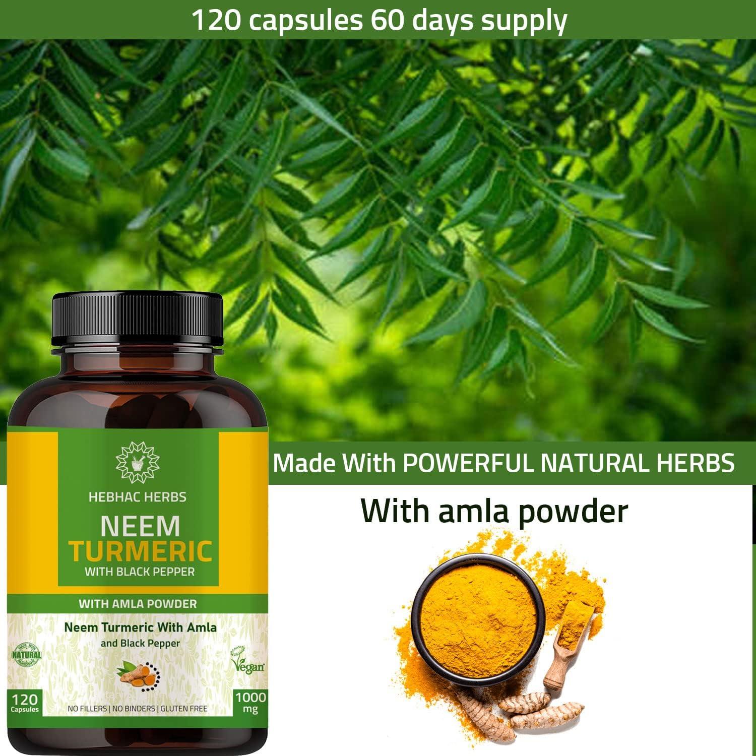 Organic Neem Turmeric Capsules with Amla & Black Pepper - 120 Veg ...