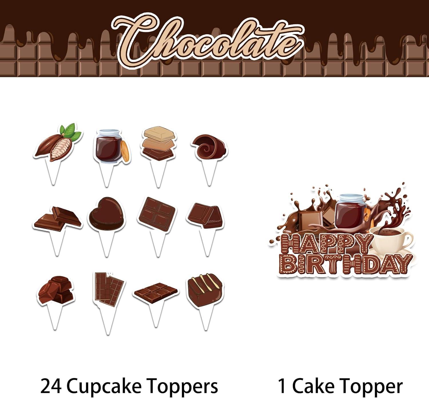25 Pcs Chocolate Cake Decorations Chocolate Cake Topper Cupcake Toppers ...