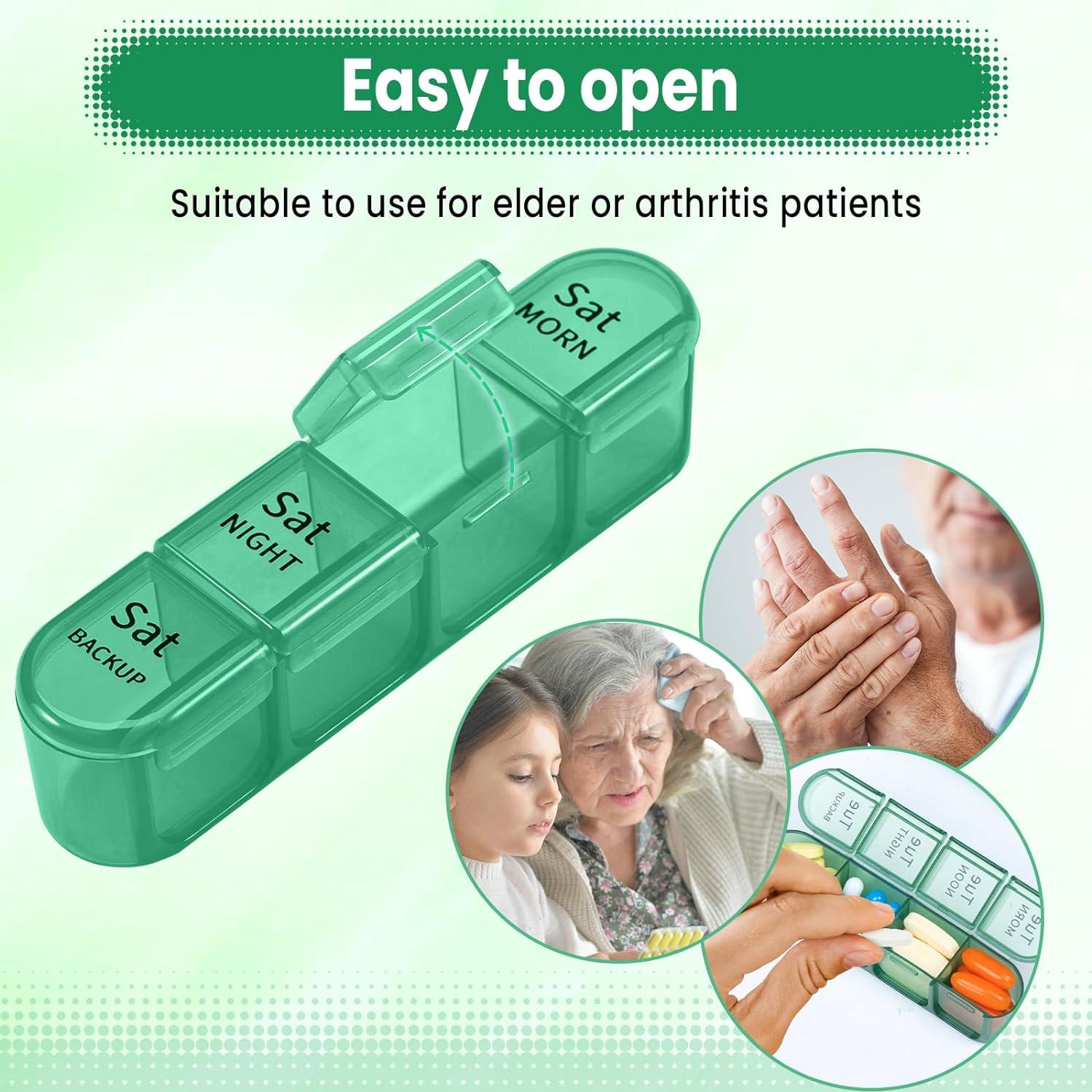 Pill Box 4 Times a Day Weekly Organizer with 28 Compartments - Olive ...