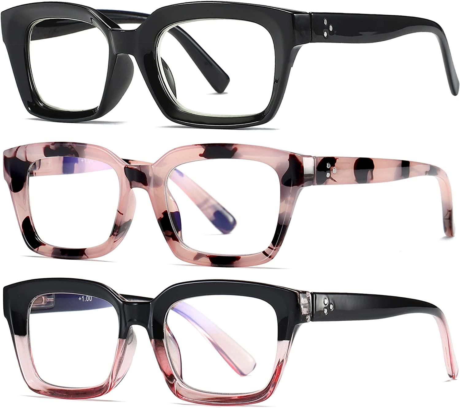 NaNaKo 3 Pack Women's Oversized Square Reading Glasses +2.75 - Black ...