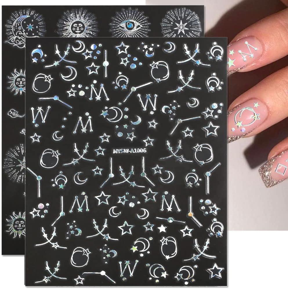 3D Holographic Sun Moon Star Nail Stickers - Aurora Stars Moon Sun ...