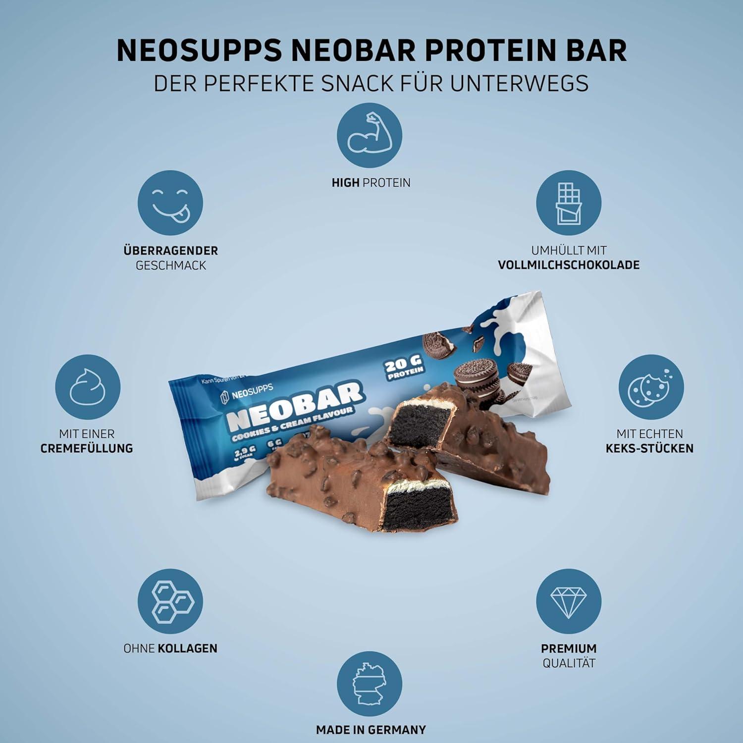 Neosupps NeoBar Cookies & Cream 60g | Low Carb Protein Bar | Delicious ...
