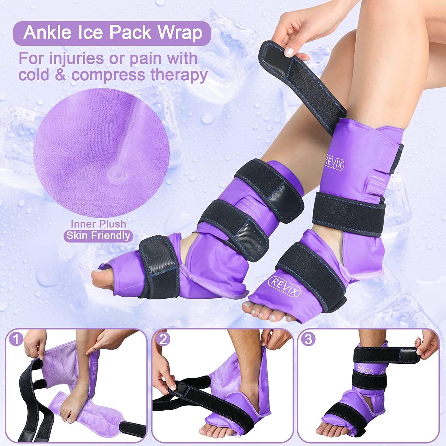 REVIX Ankle Ice Pack Wrap for Pain Relief - Reusable Cold Compression ...
