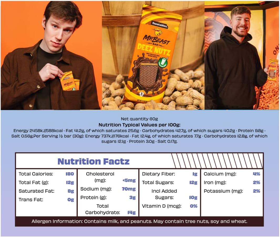 Feastables Chocolate Bar - Mr Beast Bar Combo Pack | Crunch 60g x2 ...