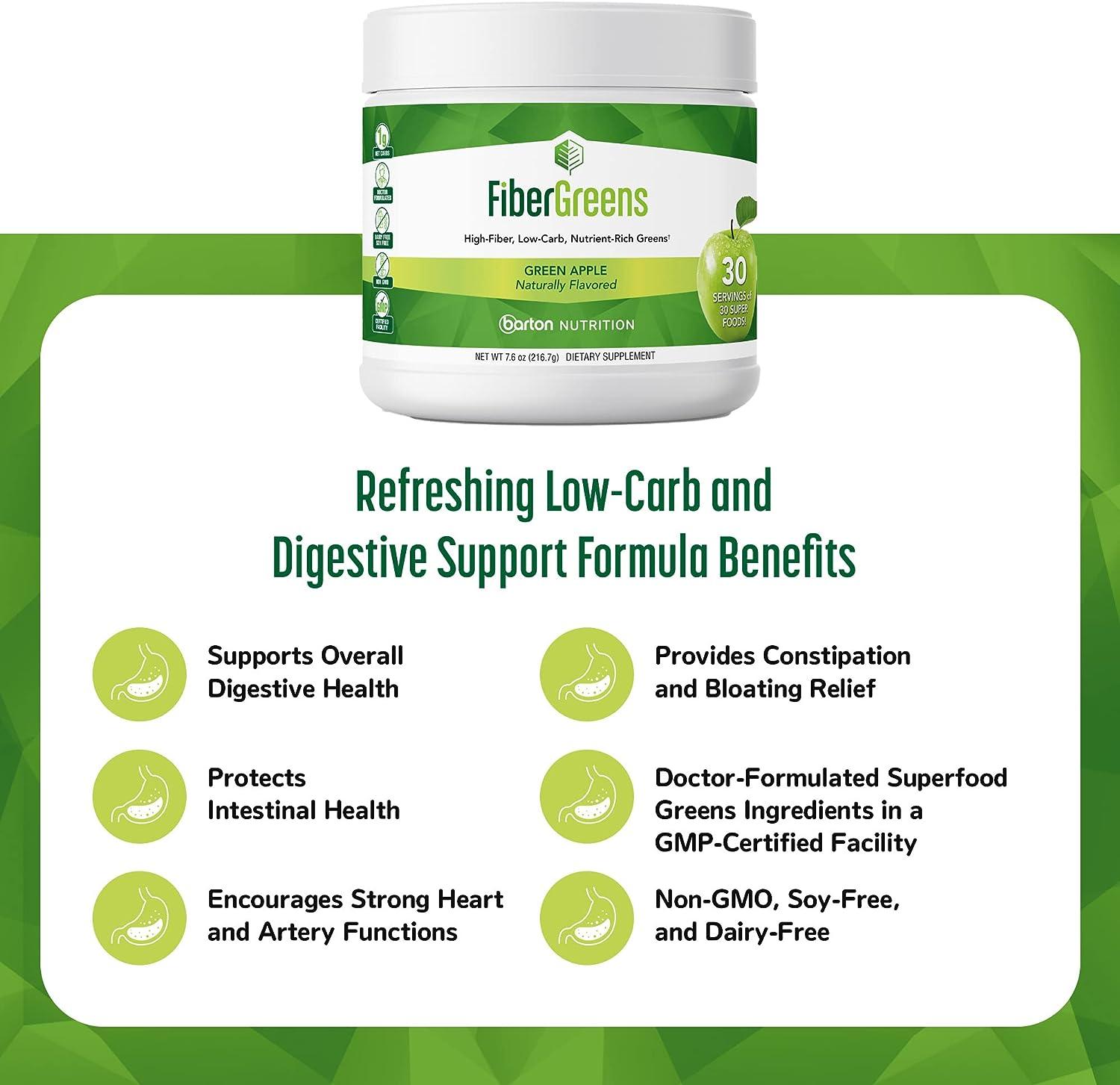 Barton Nutrition Green Apple Fiber Greens - Probiotic Formula with 30 ...