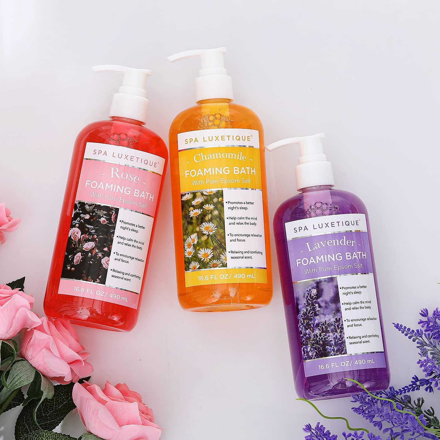 Spa Luxetique Bubble Bath Set with Epsom Salt, Chamomile, Rose ...