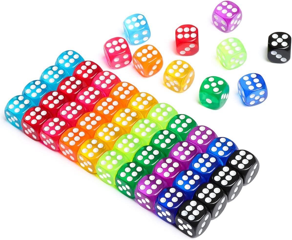 50 Pieces 14mm Colored 6 Sided Dice for Board Games and Math Learning ...