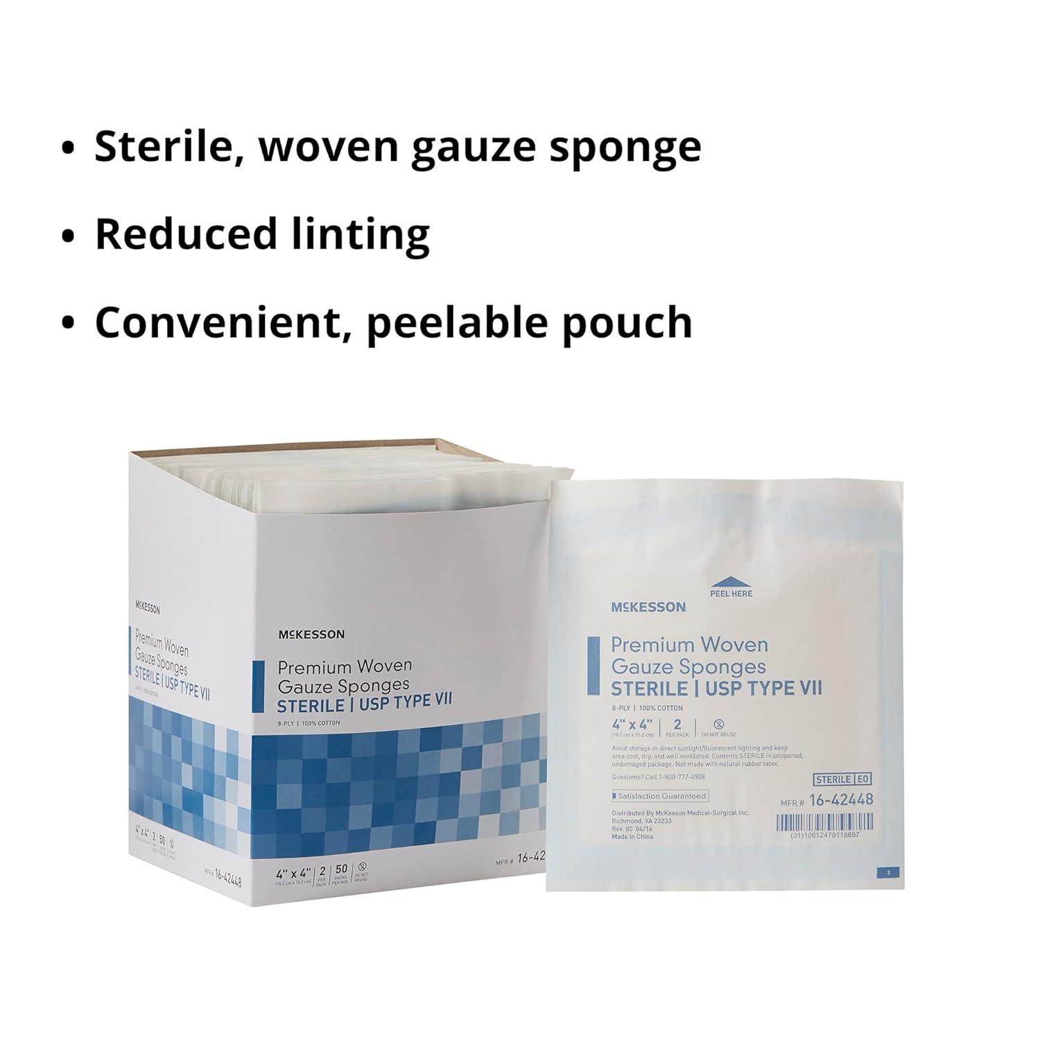 McKesson Premium Sterile 8-Ply Woven Gauze Sponges 4 x 4 Inch 100% ...