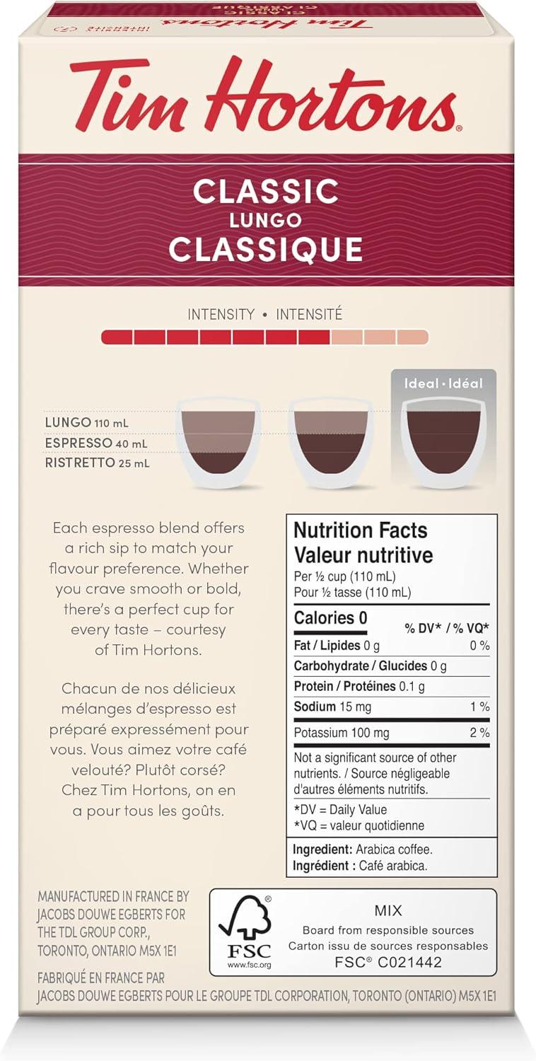 Tim Hortons Classic Lungo Capsules Nespresso Original Line Compatible ...
