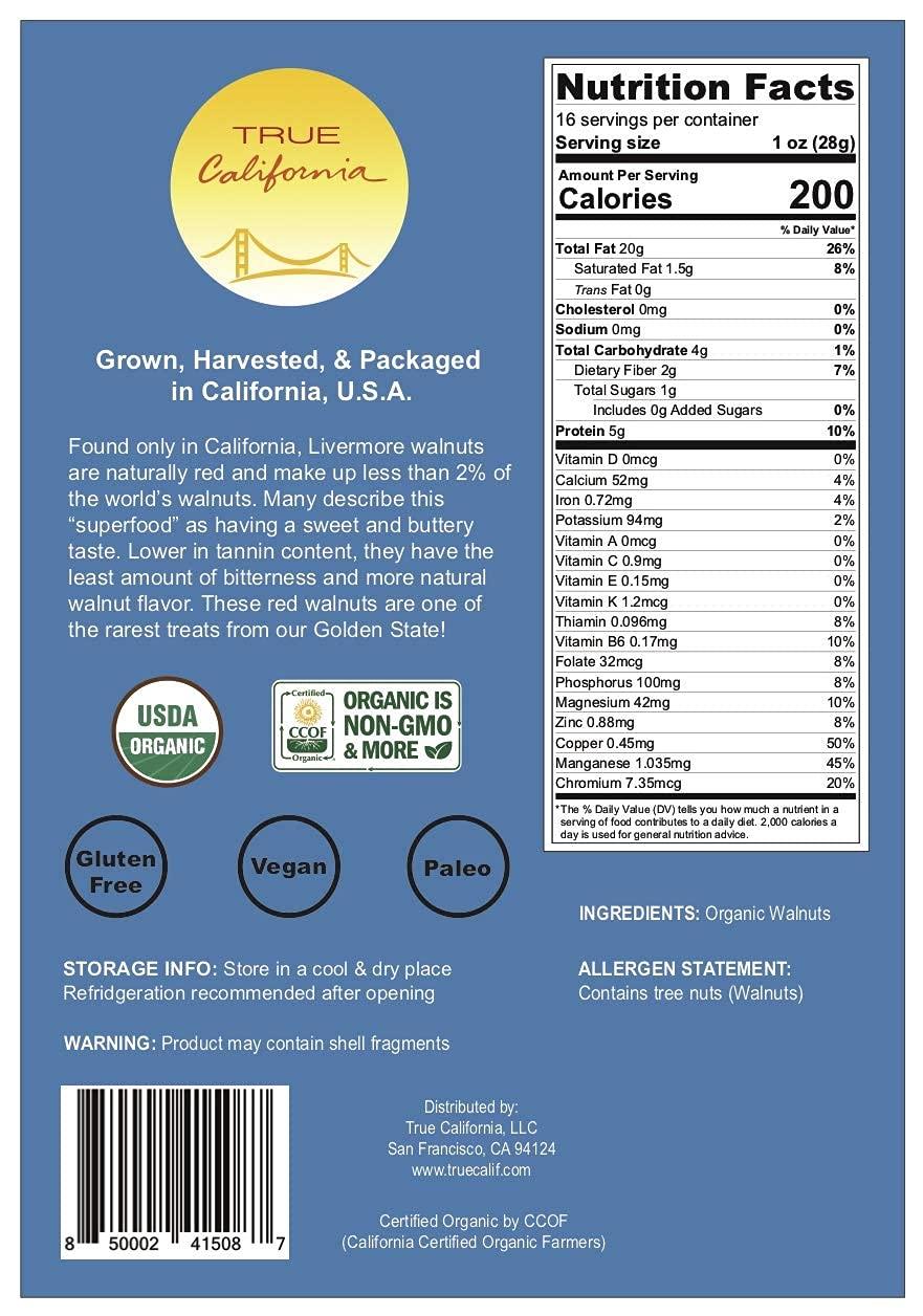 Organic Livermore Red Walnuts (1 LB) - Raw Shelled Halves & Pieces ...
