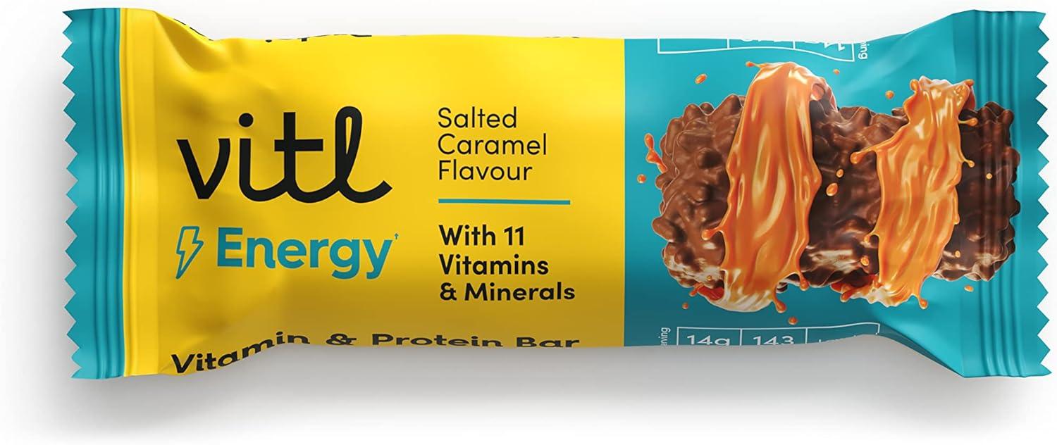 Vitl Energy Bar 15 x 40g - Salted Caramel Flavour Vitamin & Protein Bar ...