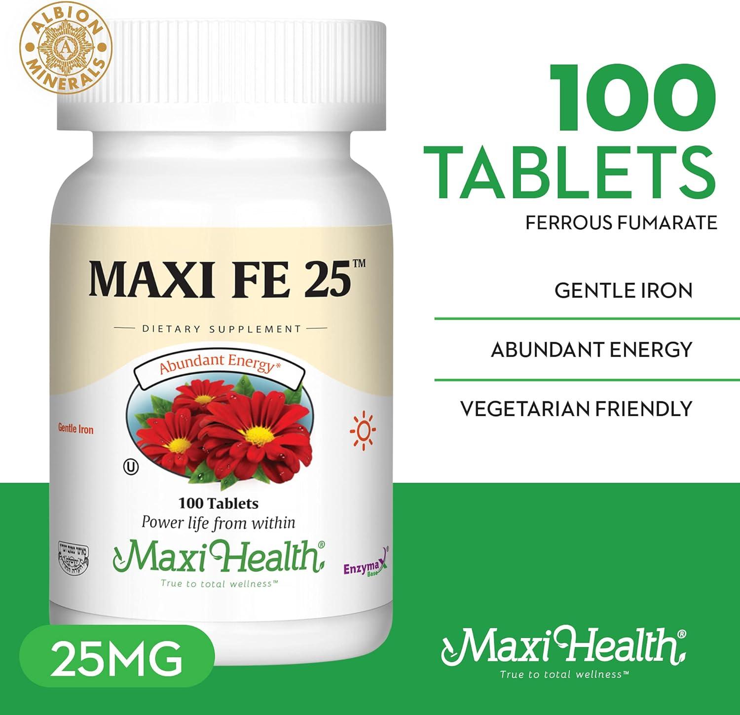 Maxi Health FE 25 - Gentle Iron - Ferrous Fumarate Supplement - 100 ...