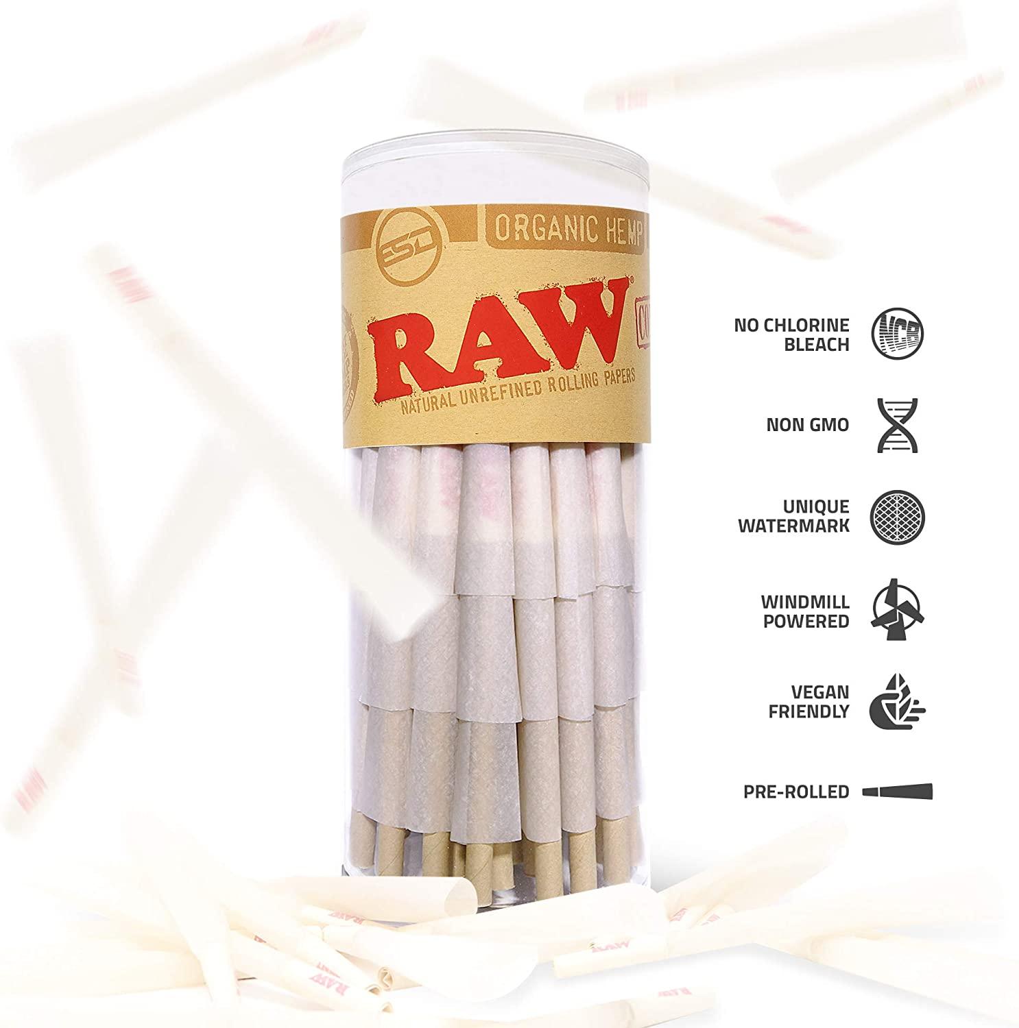 RAW Organic 1-1/4 Size Cones | 50 Pack | Hemp Rolling Papers with Tips ...
