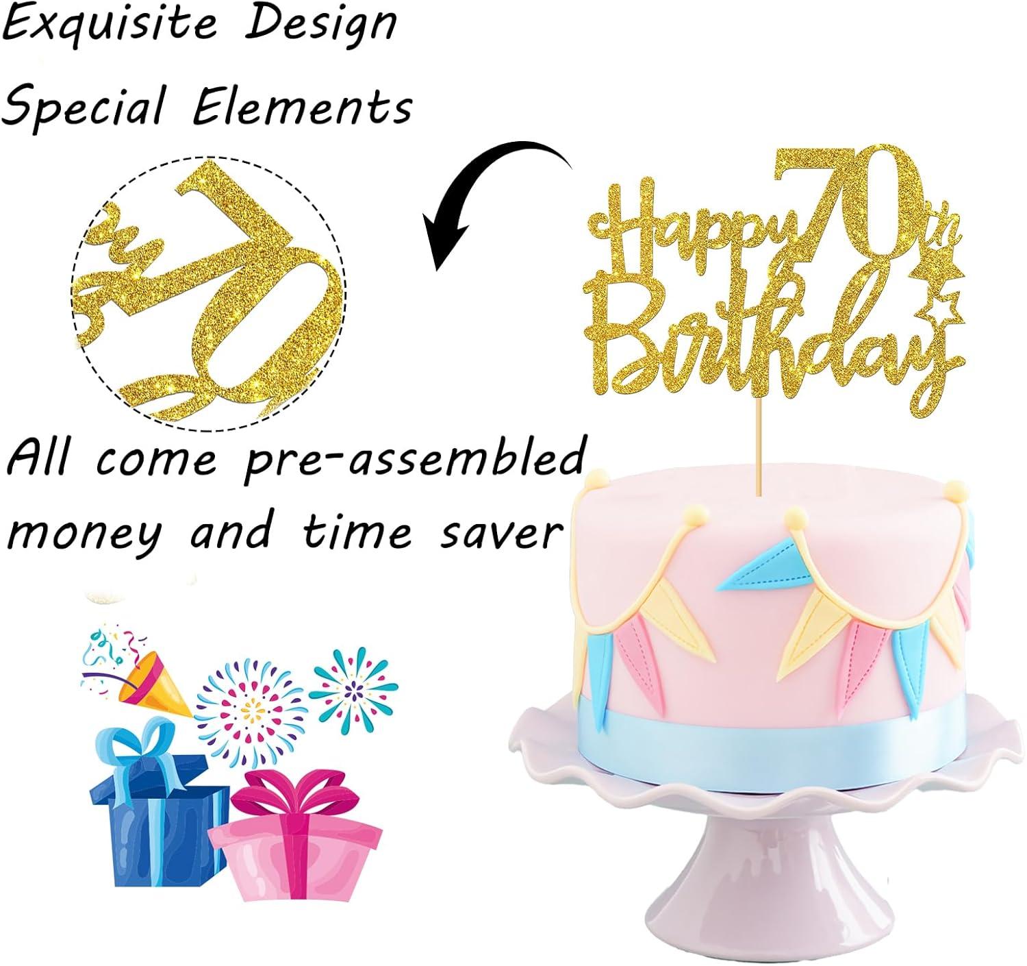 Gold Glitter Happy 70th Birthday Cake Topper Hello 70 Cheers to 70 ...