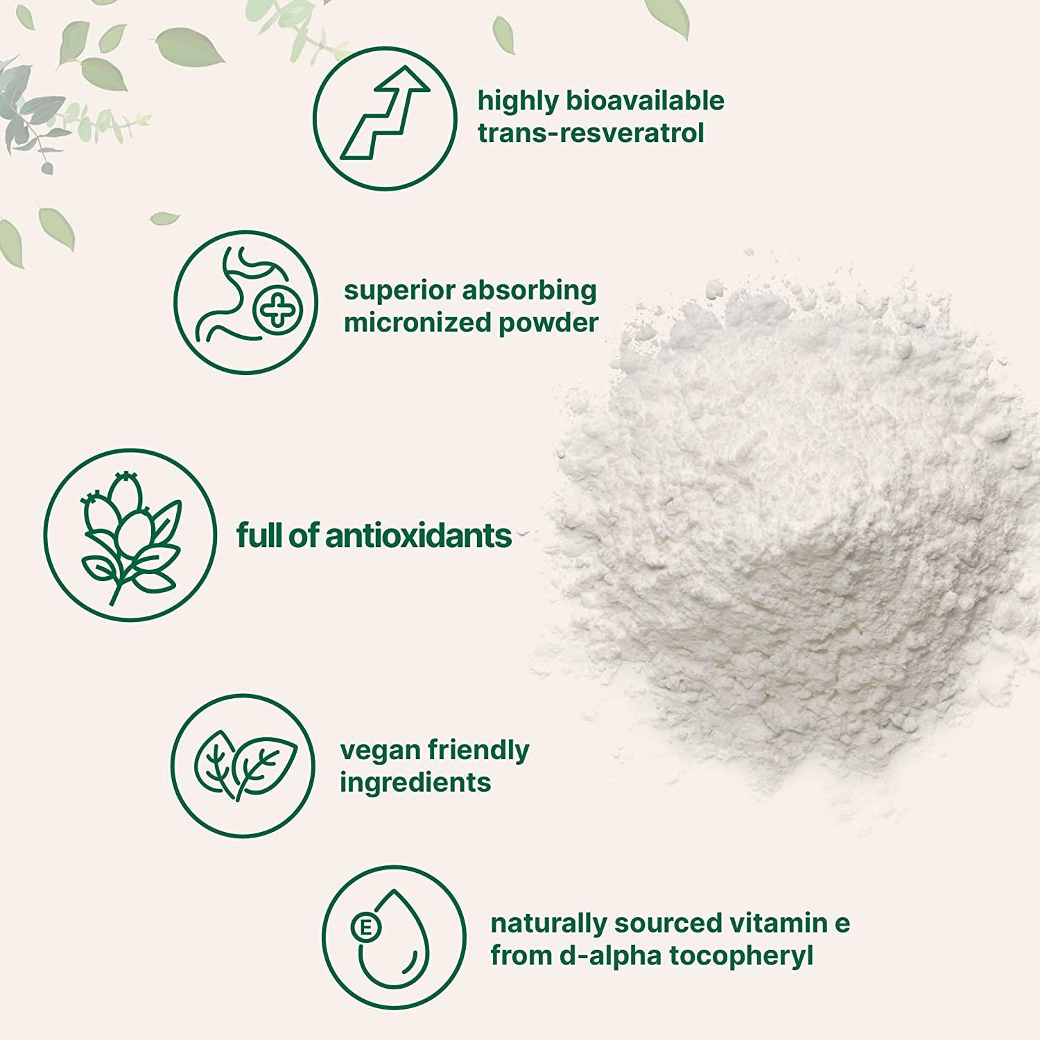 Premium Trans-Resveratrol Powder with Natural Vitamin E - 5oz ...