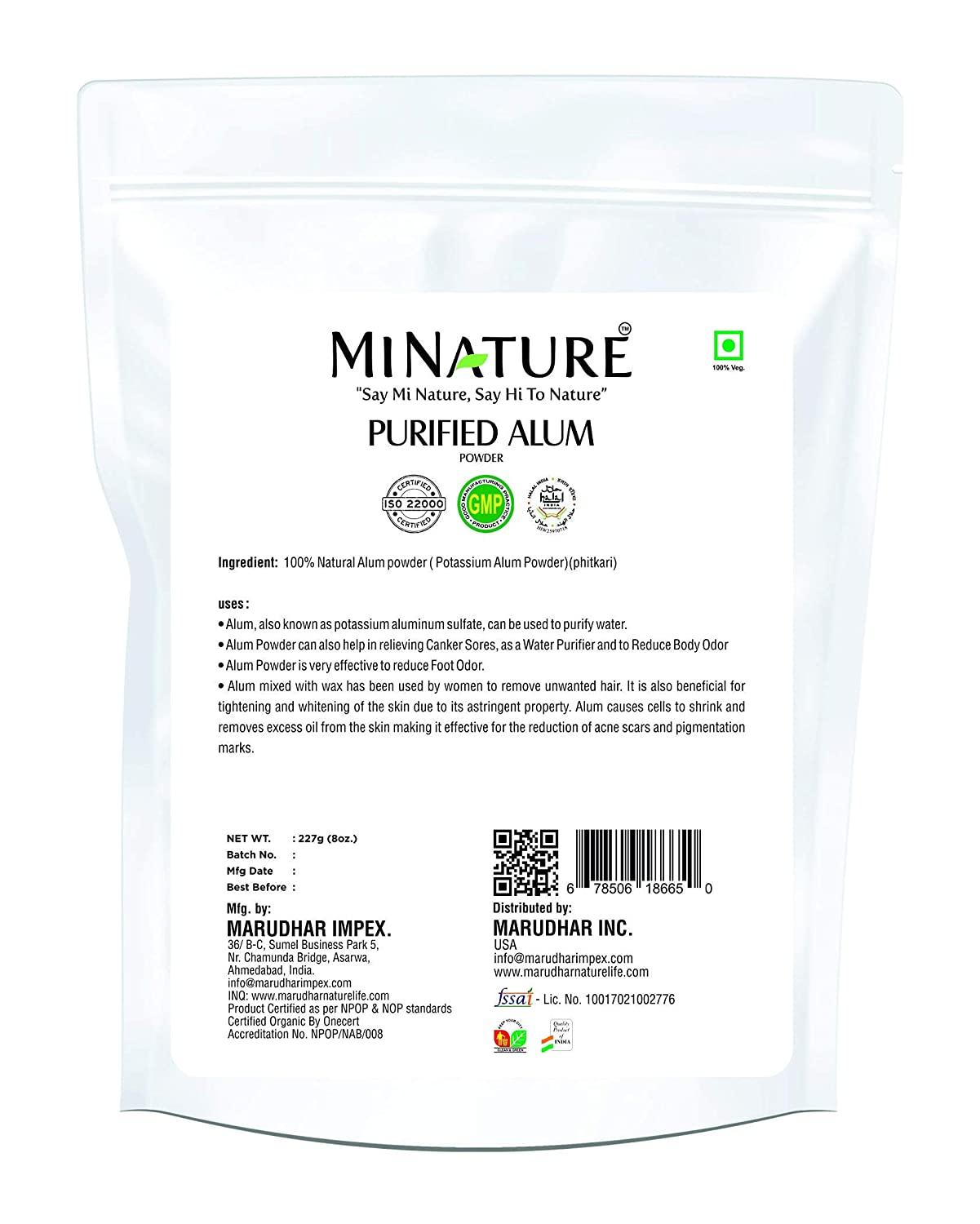 Purified Alum Powder (Potassium Alum) by Mi Nature | 227g (8 oz) | 100% ...