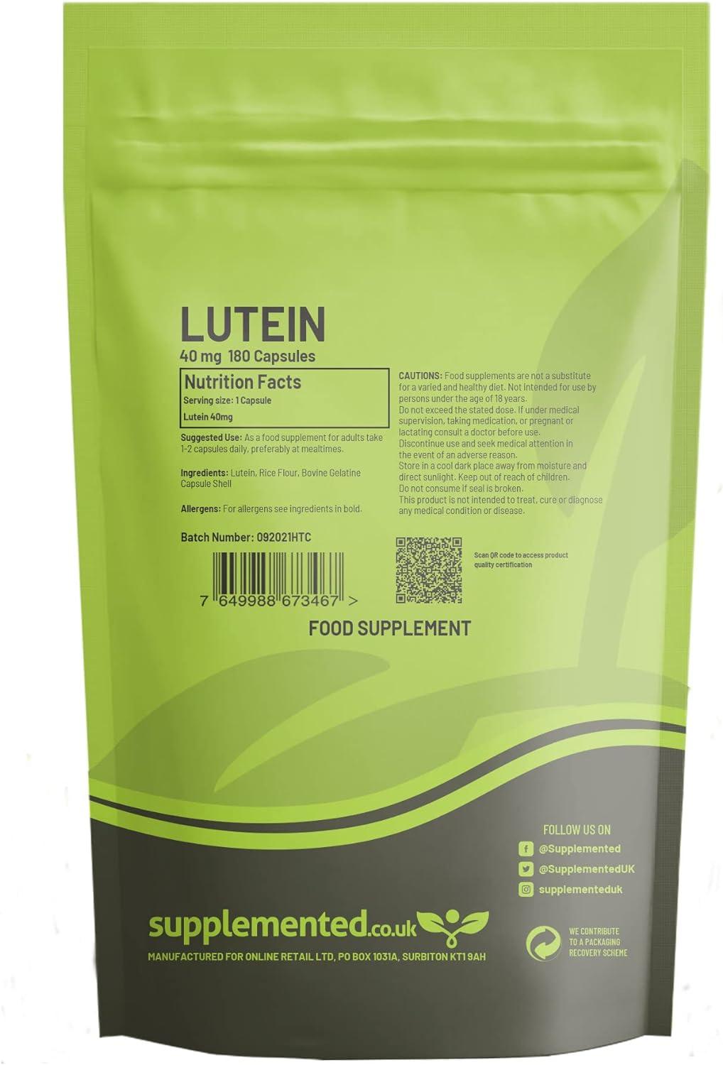 Lutein 40mg 90 Capsules - UK Made Eye Supplement | Pharmaceutical Grade ...