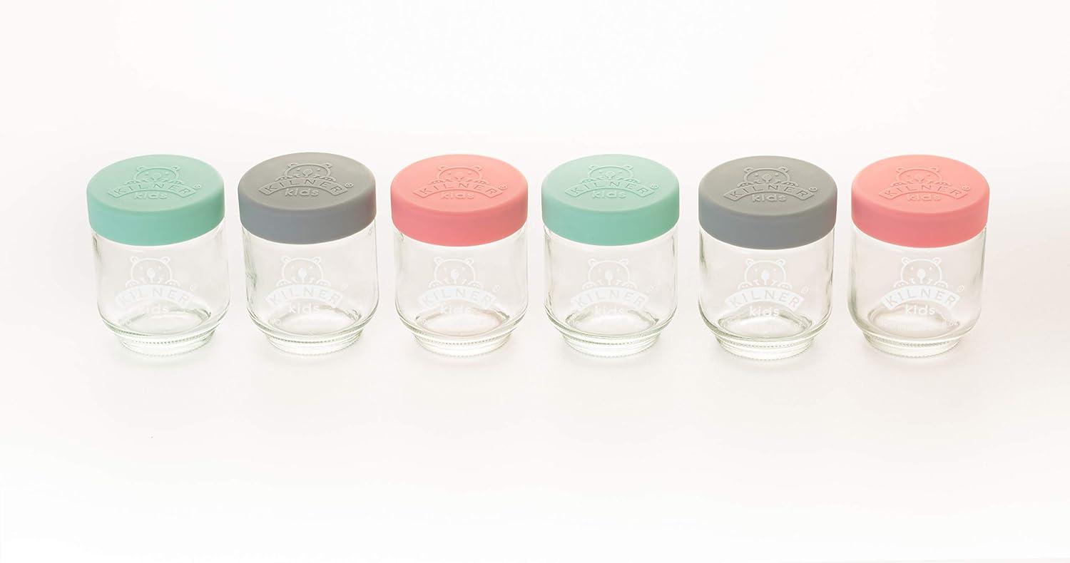Kilner Kids Set of 6 190ml Glass Jars in Grey and Purple - Cute and Practical Storage Solution ...