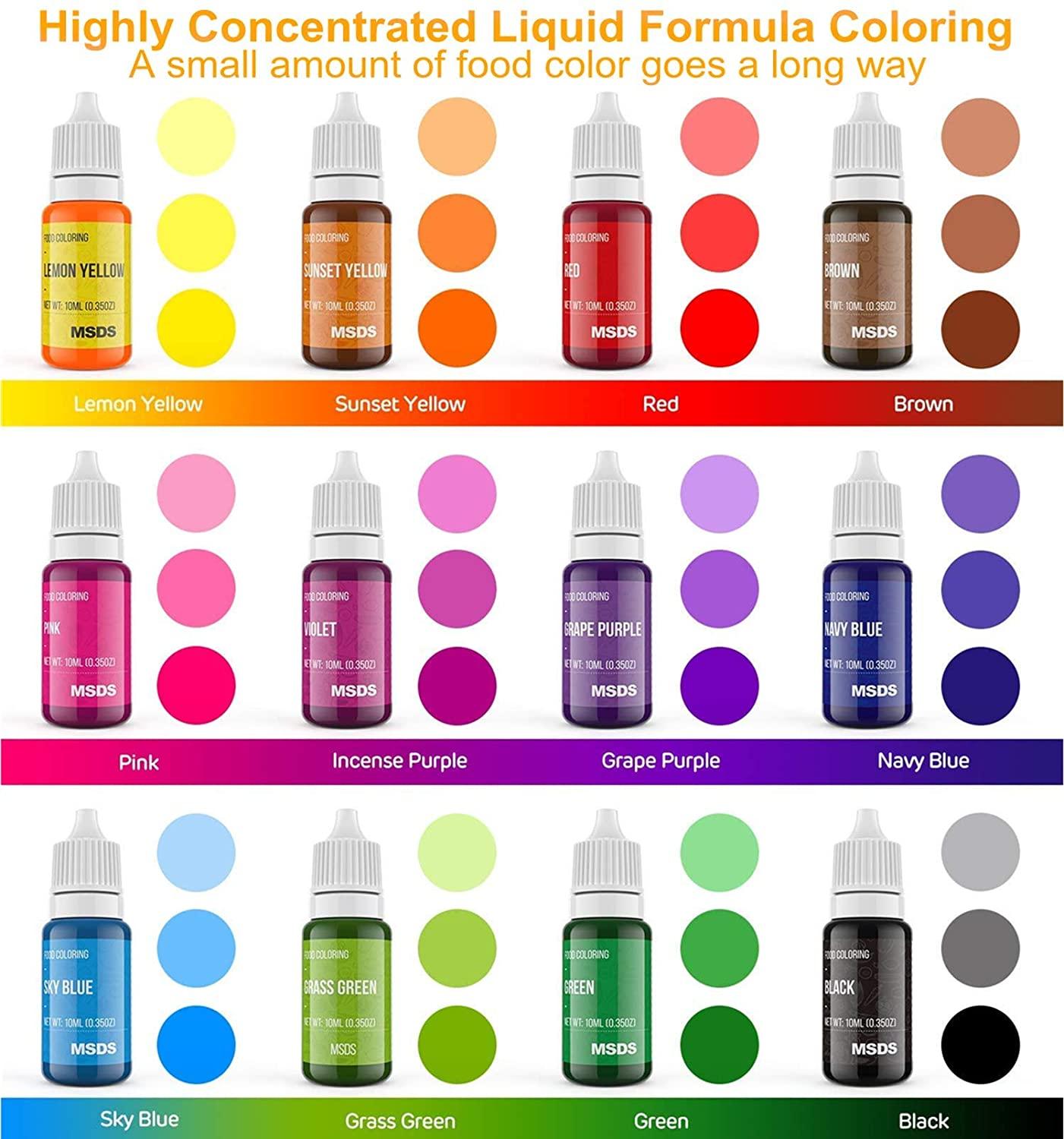 ValueTalks 12 Color x 10ml Food Grade Liquid Food Coloring for Baking ...