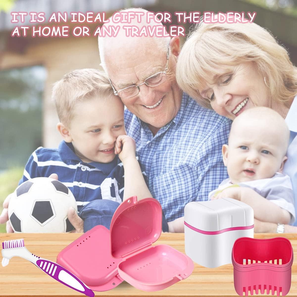 Buy Pink Prosthesis Box & Denture Bath Durable Storage & Cleaning ...