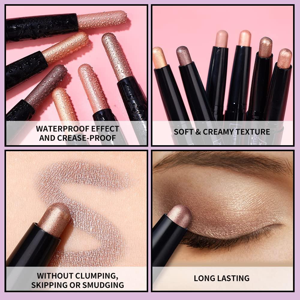 KIMUSE 6 PCS Metallic Eyeshadow Stick Set - Brown & Neutral Cream ...