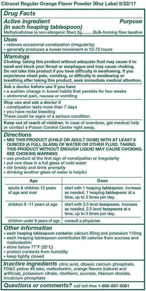 Citrucel Powder Orange Flavor - 30oz (Pack of 2) for Occasional ...