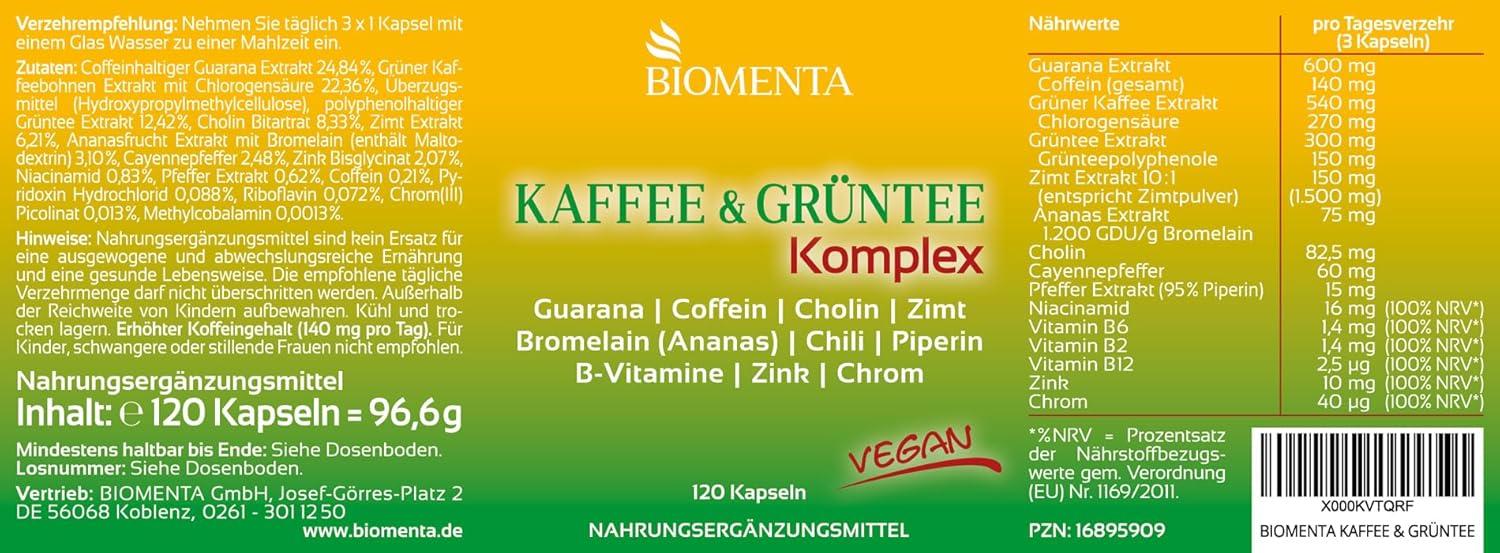 Biomenta Coffee & Green Tea Complex - 120 High-Dose Capsules with ...