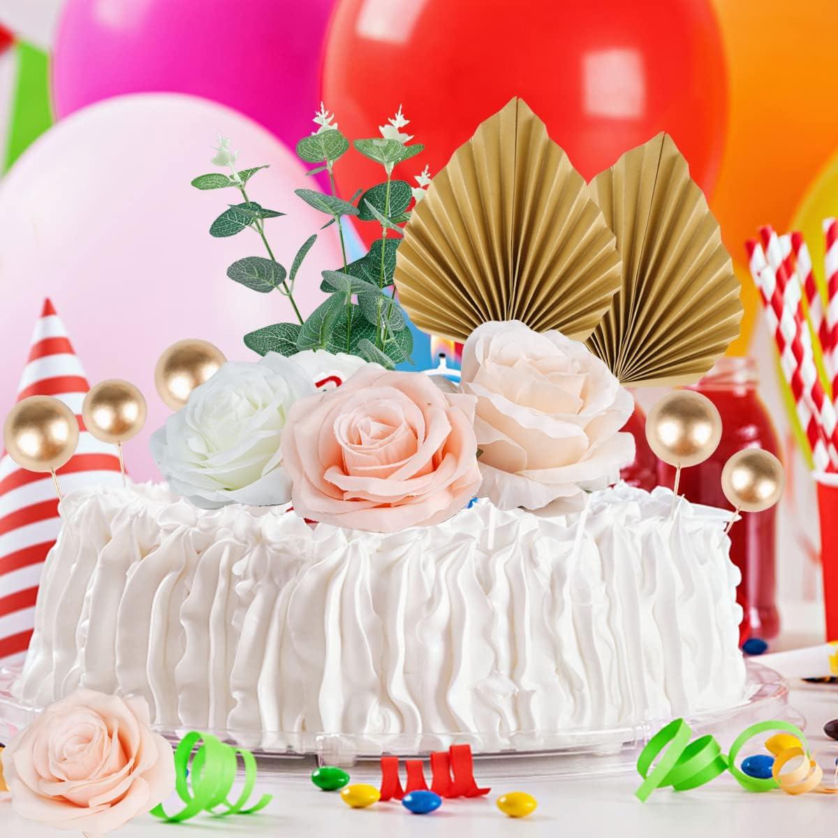 22 Pcs Boho Cake Topper Decorations Vintage Paper Palm Fan Cake Toppers ...