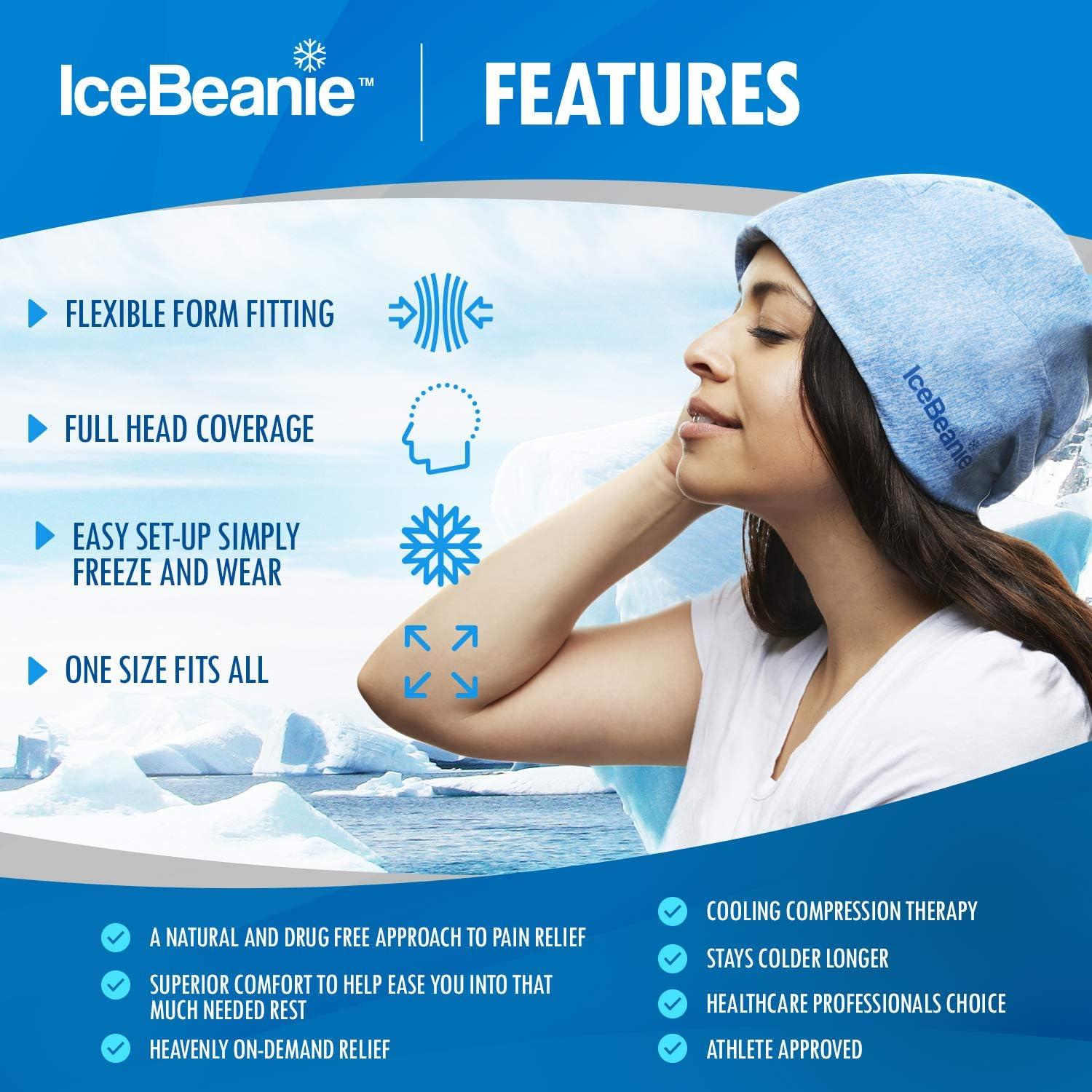 Ice Beanie Natural Migraine Relief - Acupressure Cold Pack Hat for ...