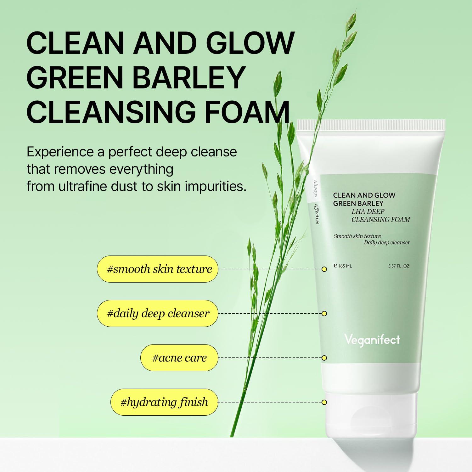 Clean and Glow Green Barley LHA Cleansing Foam - Vegan Low pH Acne ...